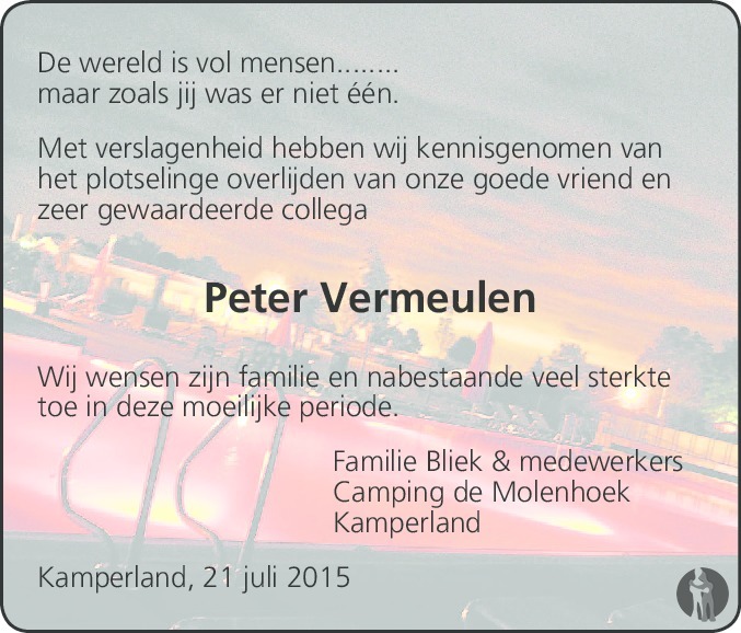 Petrus Johannes (Peter) Vermeulen 21-07-2015 overlijdensbericht en ...