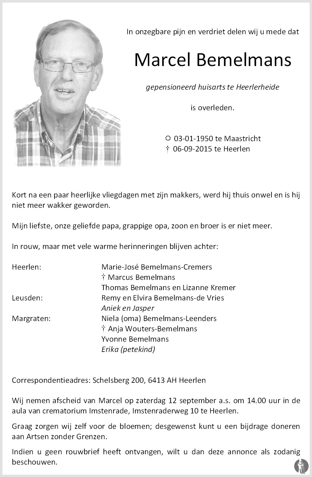 Marcel Bemelmans 06-09-2015 overlijdensbericht en condoleances ...
