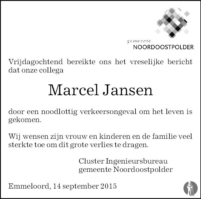 Marcel Jansen 10-09-2015 overlijdensbericht en condoleances - Mensenlinq.nl