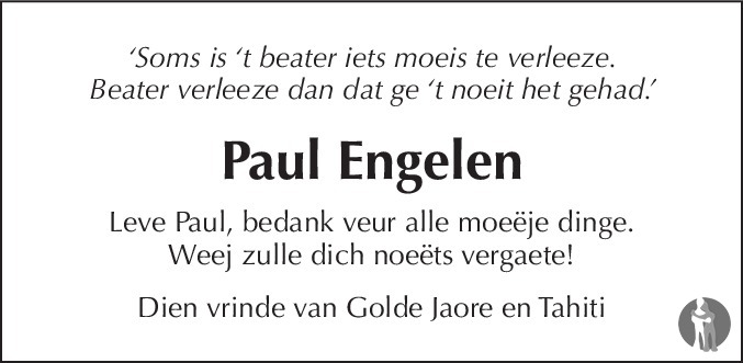 Paul Engelen 11-10-2015 overlijdensbericht en condoleances - Mensenlinq.nl