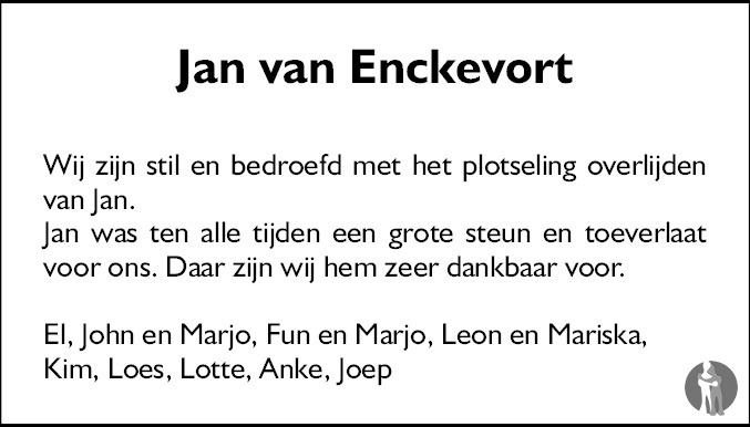 Jan (Jan van de Donck) van Enckevort 18-10-2015 overlijdensbericht en ...