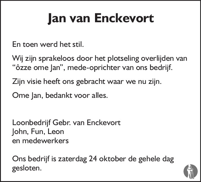 Jan (Jan van de Donck) van Enckevort 18-10-2015 overlijdensbericht en ...