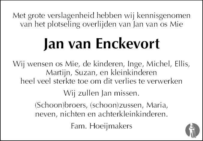 Jan (Jan van de Donck) van Enckevort 18-10-2015 overlijdensbericht en ...
