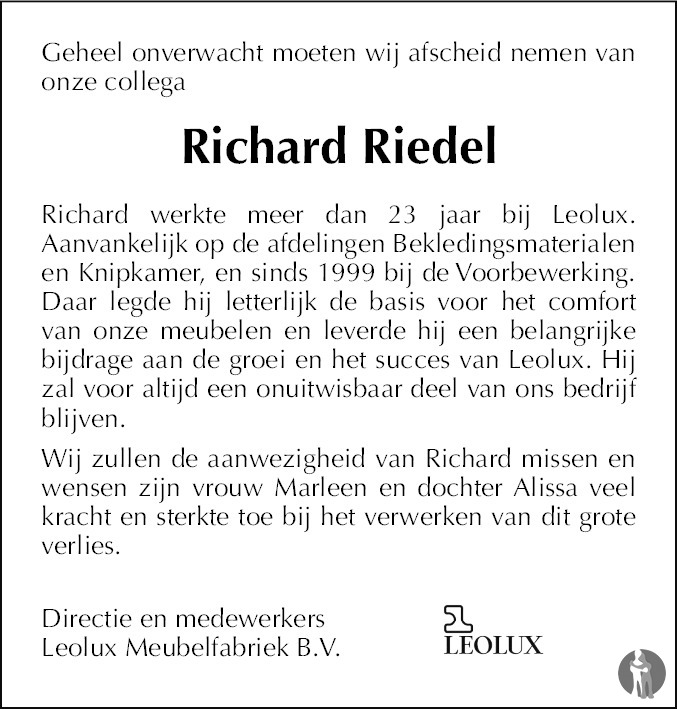 Richard Riedel 13-12-2015 overlijdensbericht en condoleances ...