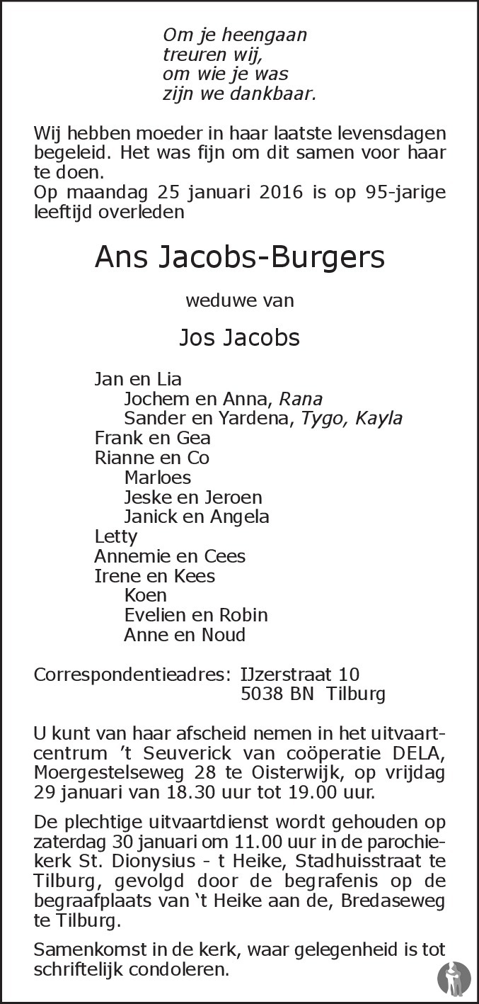 Ans Jacobs - Burgers 25-01-2016 overlijdensbericht en condoleances ...