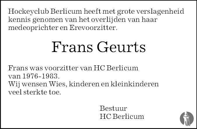 Frans Geurts 20-02-2016 overlijdensbericht en condoleances - Mensenlinq.nl