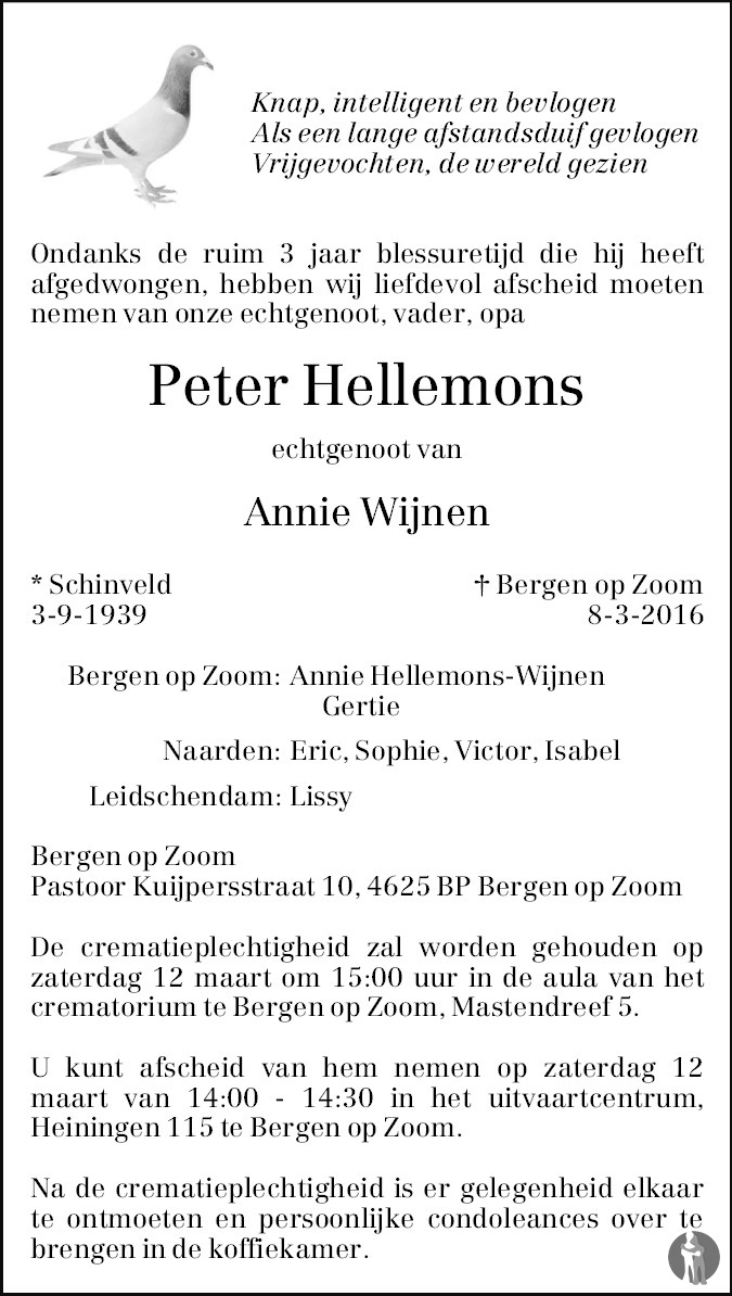 Peter Hellemons 08-03-2016 overlijdensbericht en condoleances ...