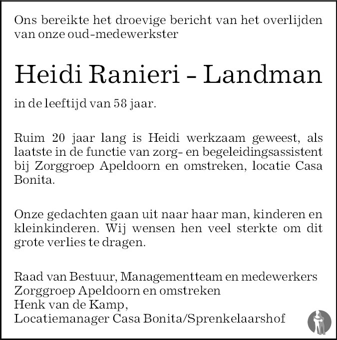Heidi Ranieri - Landman 28-04-2016 overlijdensbericht en condoleances ...