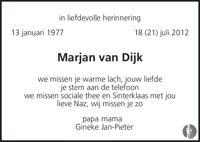 Marjan van Dijk 21-07-2012 overlijdensbericht en condoleances ...