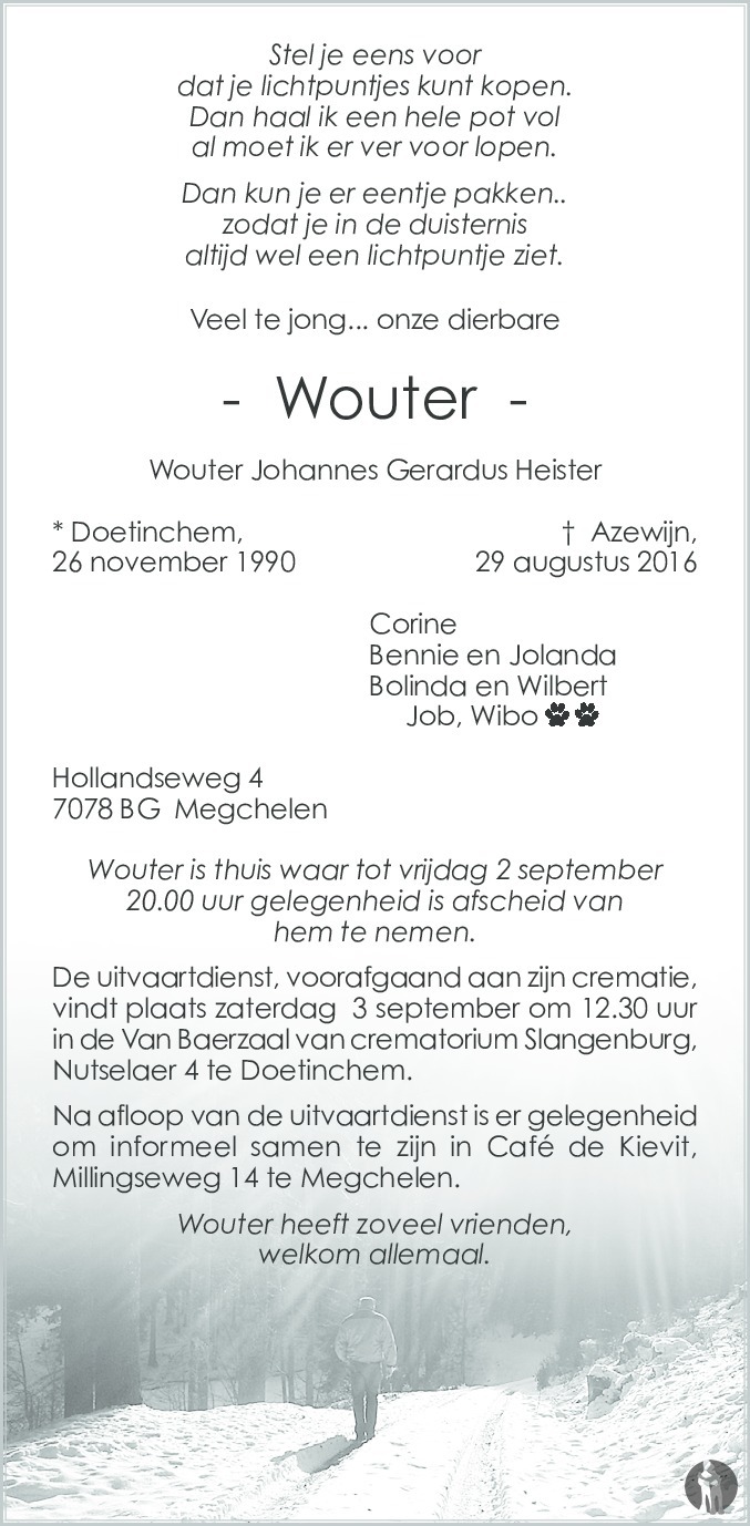 Wouter Johannes Gerardus (Wouter) Heister 29-08-2016 overlijdensbericht ...