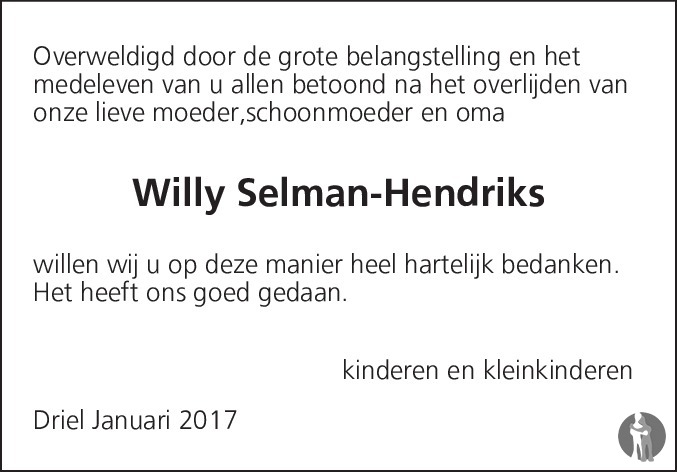 Anna Maria Wilhelmina (Willy) Selman - Hendriks 04-11-2016 ...