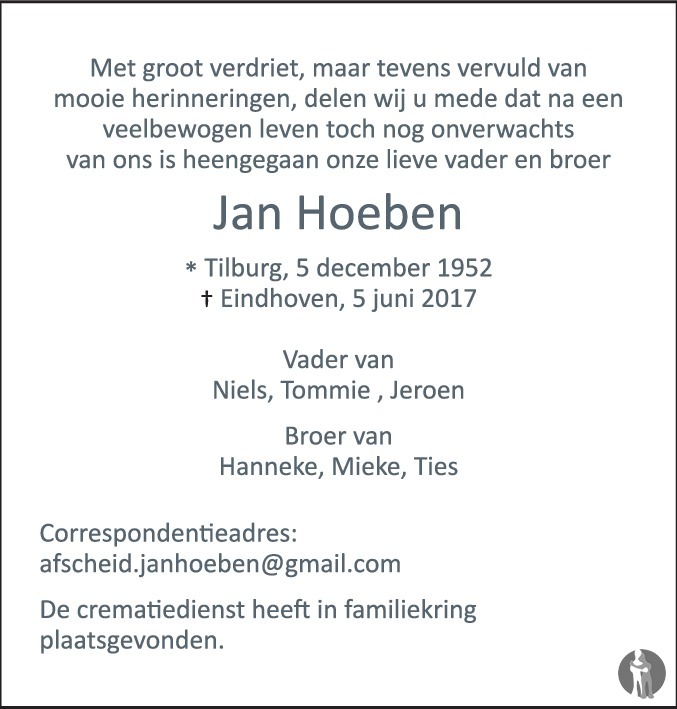 Jan Hoeben 05-06-2017 overlijdensbericht en condoleances - Mensenlinq.nl