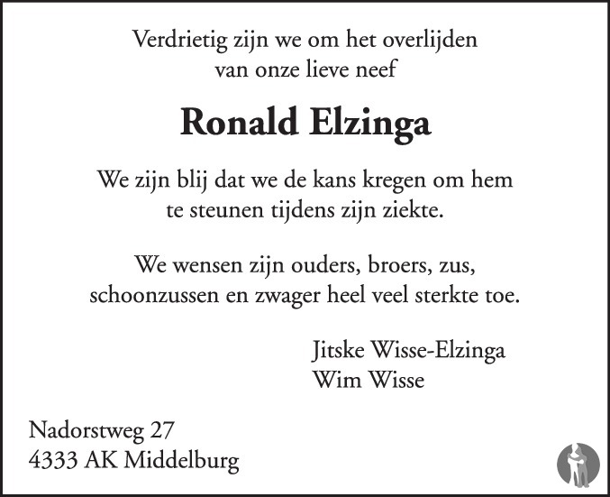 Ronald Elzinga 13-09-2017 overlijdensbericht en condoleances - Mensenlinq.nl