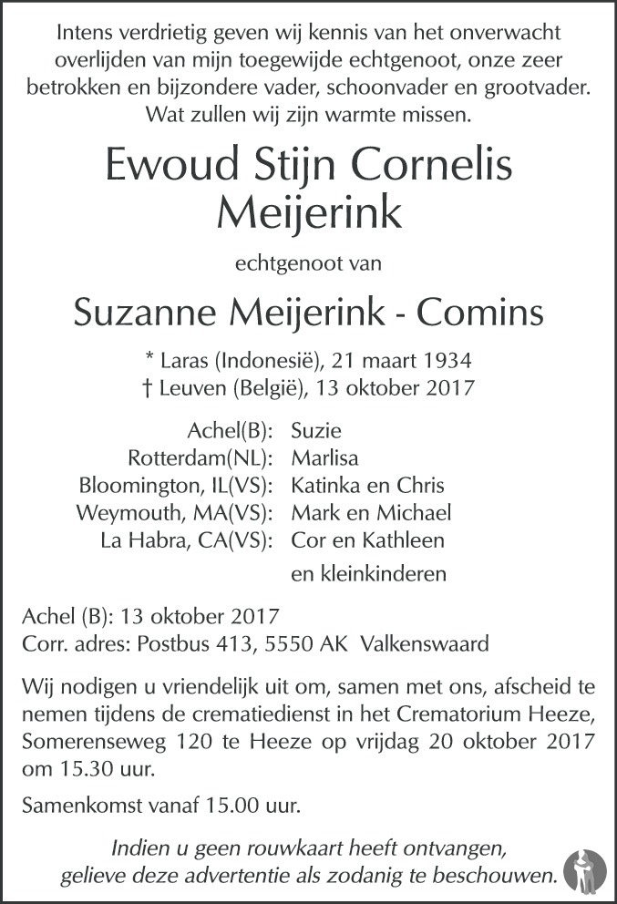 Ewoud Stijn Cornelis Meijerink 13-10-2017 overlijdensbericht en ...