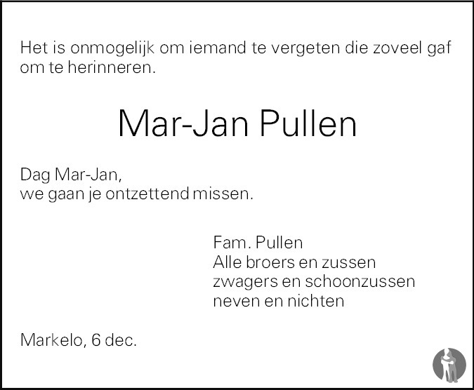 Marianus (Mar-Jan) Pullen 06-12-2017 overlijdensbericht en condoleances ...