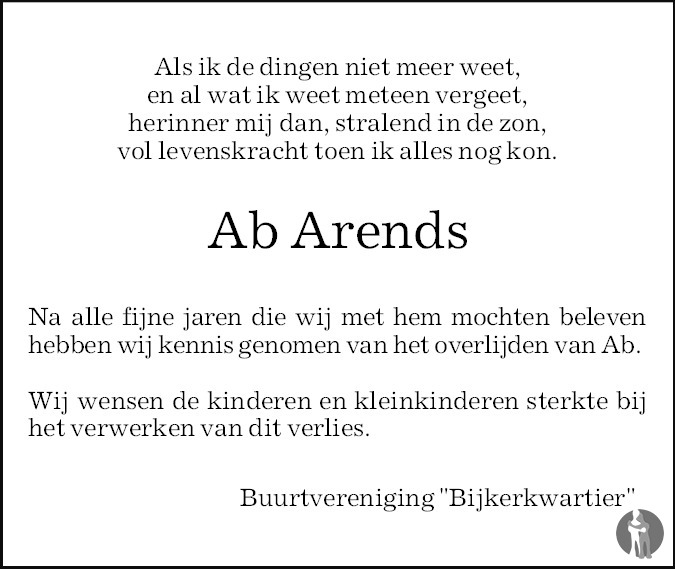 Albert (Ab) Arends 12-12-2017 overlijdensbericht en condoleances ...