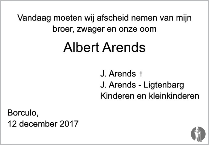 Albert (Ab) Arends 12-12-2017 overlijdensbericht en condoleances ...