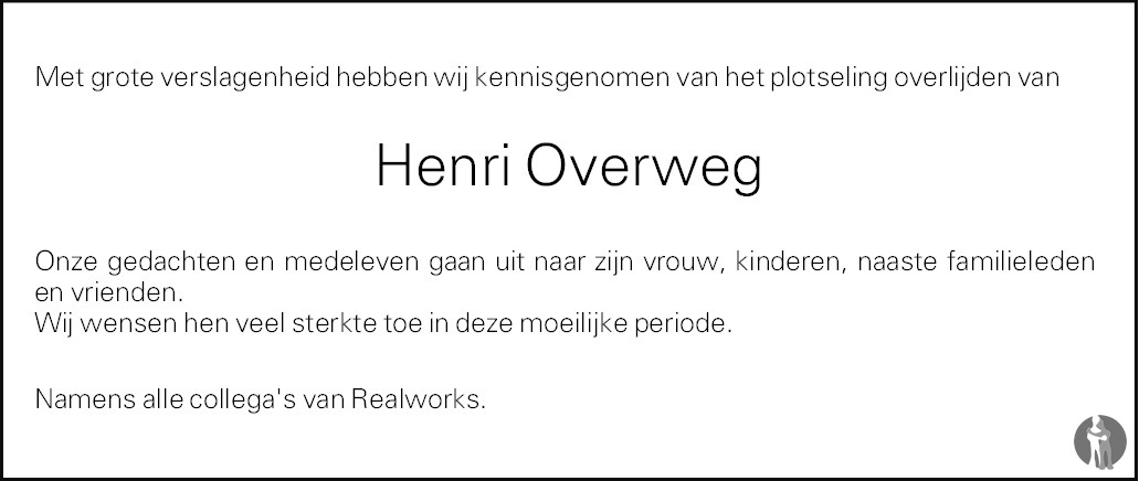 Henri Overweg 14-01-2018 overlijdensbericht en condoleances - Mensenlinq.nl