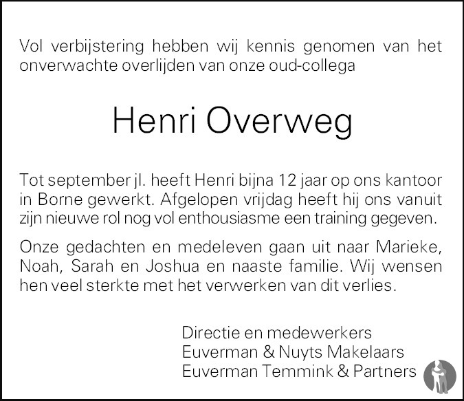 Henri Overweg 14-01-2018 overlijdensbericht en condoleances - Mensenlinq.nl