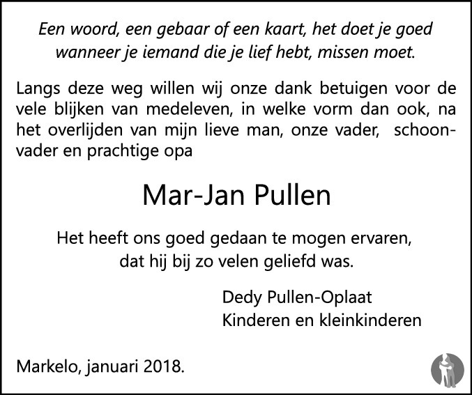 Marianus (Mar-Jan) Pullen 06-12-2017 overlijdensbericht en condoleances ...