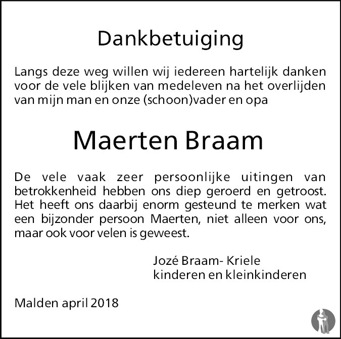 Maerten Franciscus Maria (Maerten) Braam 18-02-2018 overlijdensbericht ...