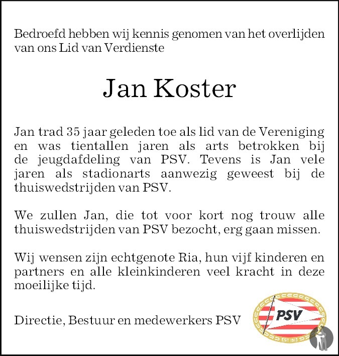 Jan Koster 04-05-2018 overlijdensbericht en condoleances - Mensenlinq.nl