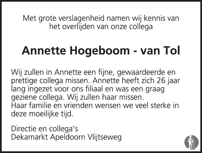 Annette Hogeboom - van Tol 15-05-2018 overlijdensbericht en ...